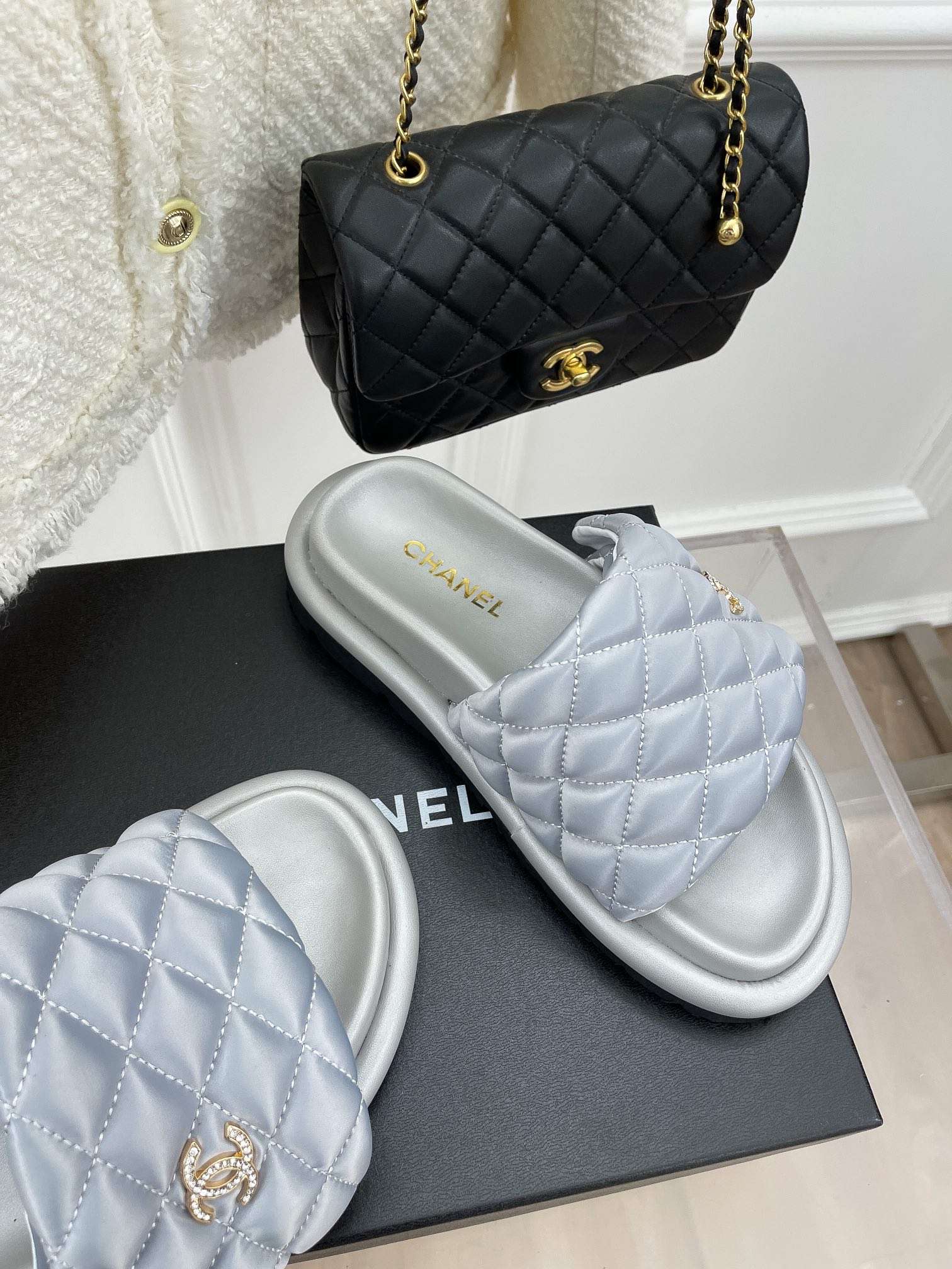 Chanel Mules Grey For Women - Daaxio
