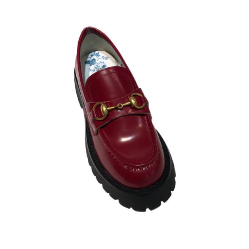 Gucci Lug Sole Horsebit Accent Loafers Burgundy For Women - DAAXIO.US