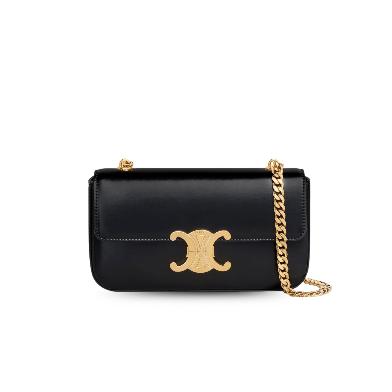 Celine Chain Shoulder Bag Triomphe In Shiny Black For Women 8in/20.5cm ...