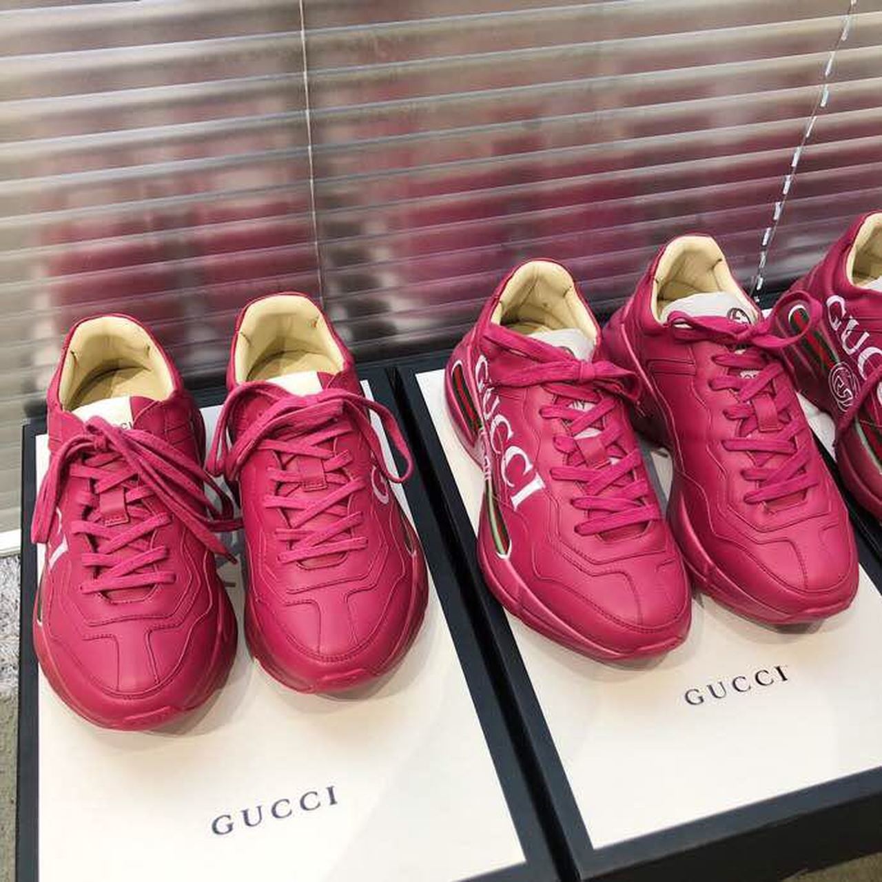 Gucci Women's Rhyton Gucci Logo Sneaker Pink For Women GG - DAAXIO.US