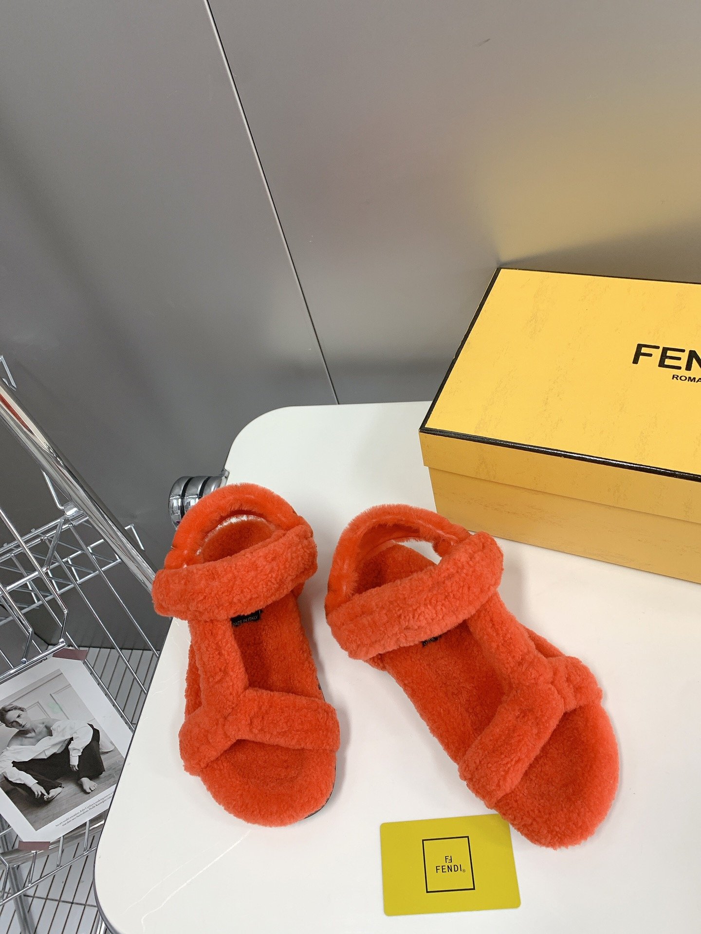 Fendi First Shearling Sandal Orange For Women - DAAXIO.US