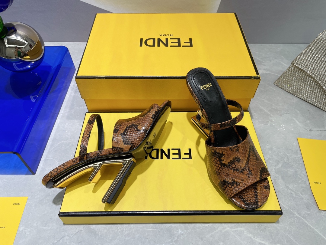 Fendi First Dark Brown Python High-Heeled Sandals For Women - DAAXIO