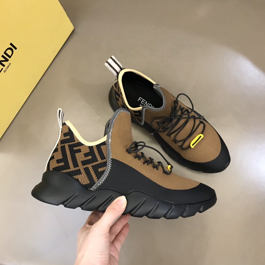 Fendi High Top Sneakers Brown For Men - DAAXIO.US