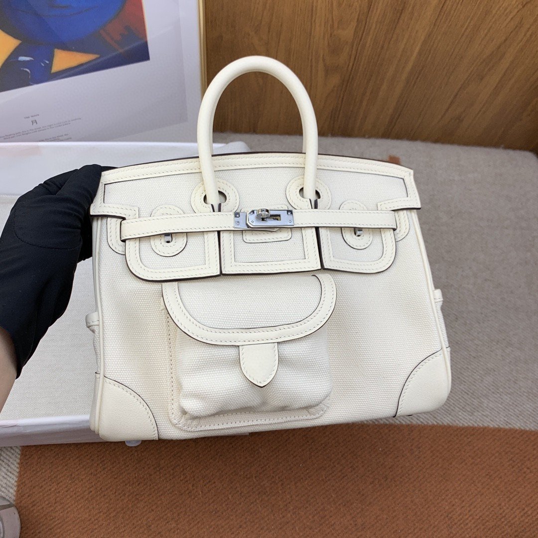 Hermes Birkin Cargo 25 White, Silver Toned Hardware Bag For Women ...